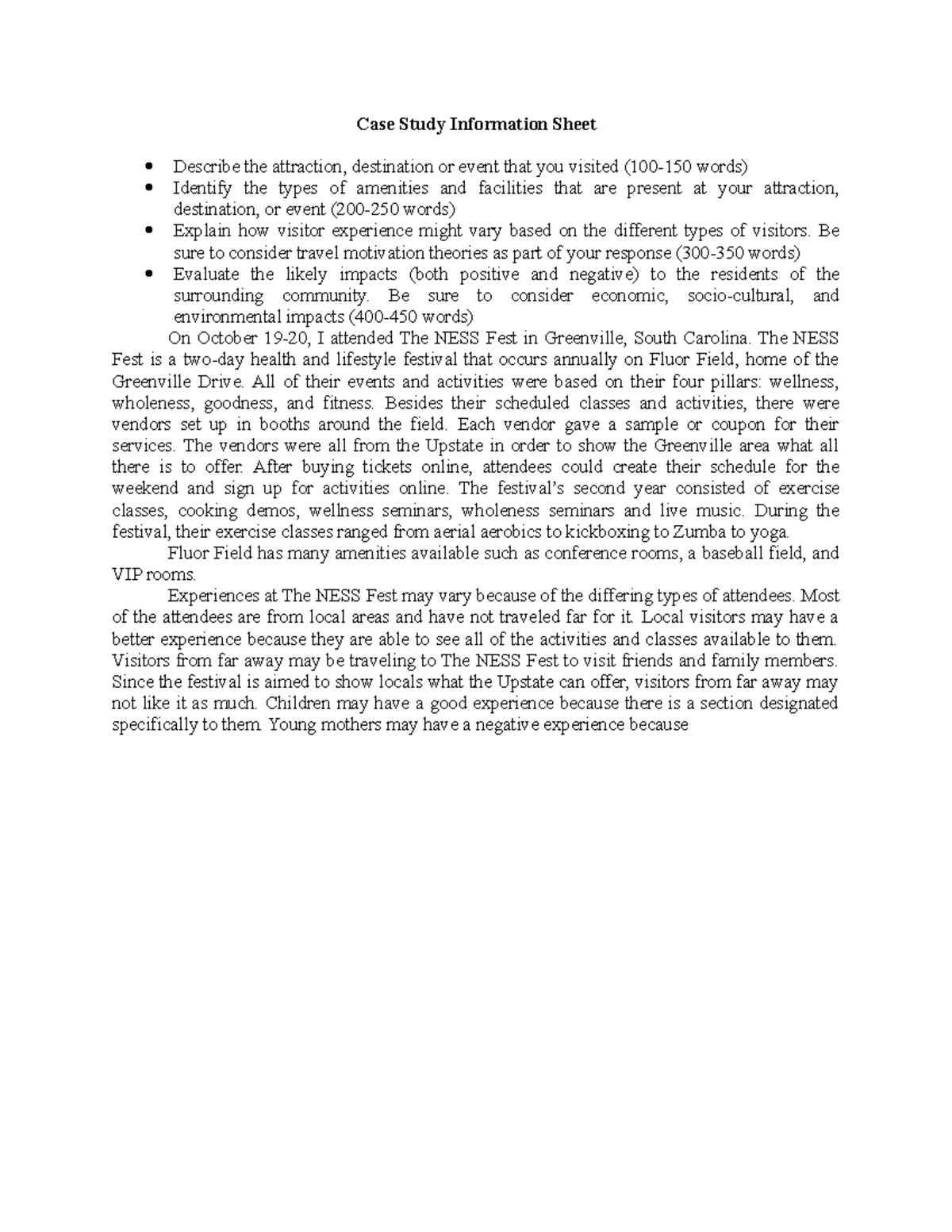 Case Study Intro to Tourism - Case Study Information Sheet Describe the ...