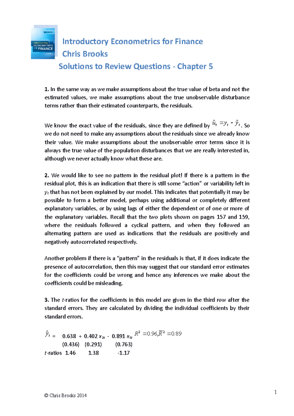 Chapter 5 Solutions Introductory Econometrics For Finance Chris