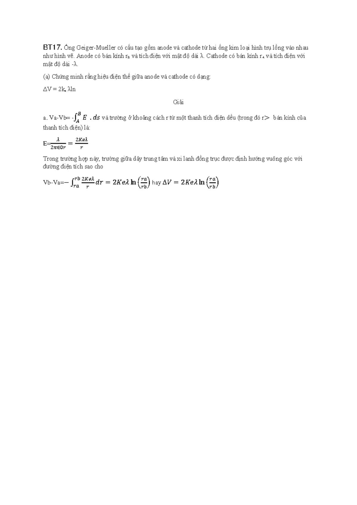 BT17 - vatli2 - BT17. Ống Geiger-Mueller có cấu tạo gồm anode và cathode từ hai ống kim loại ...
