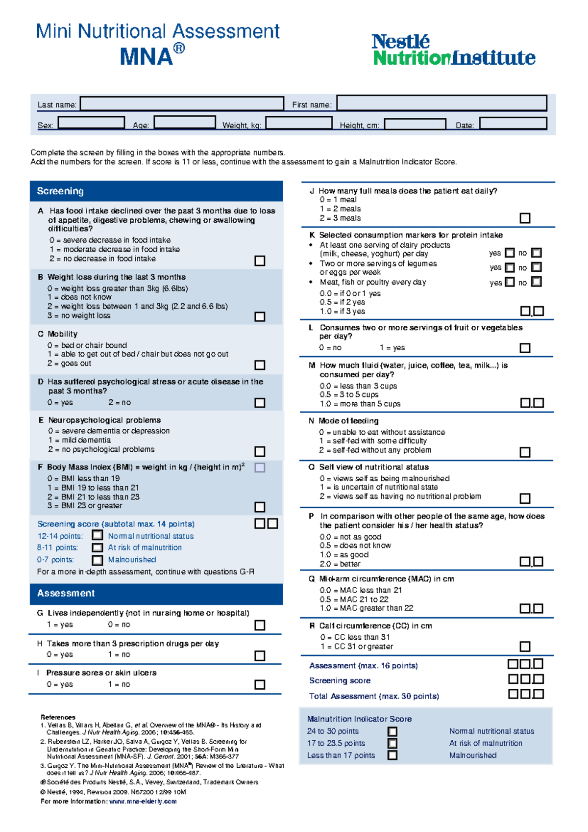 MNA FORM - Hzisiehrrkrofo - M How much fluid (water, juice, coffee, tea ...