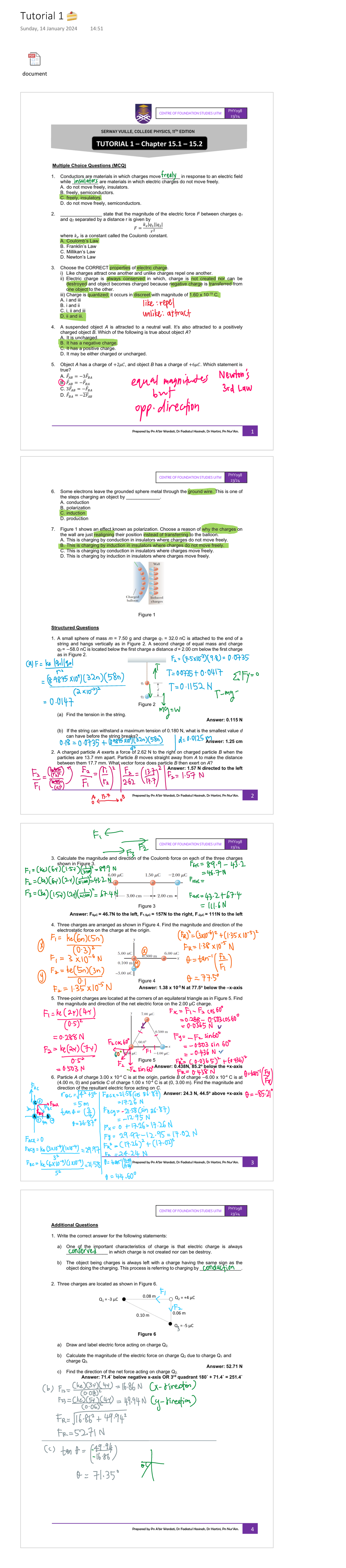 Tutorial 1 🍰 - Foundation Physics II - document Tutorial 1 🍰 Sunday, 14 January 2024 14: - Studocu