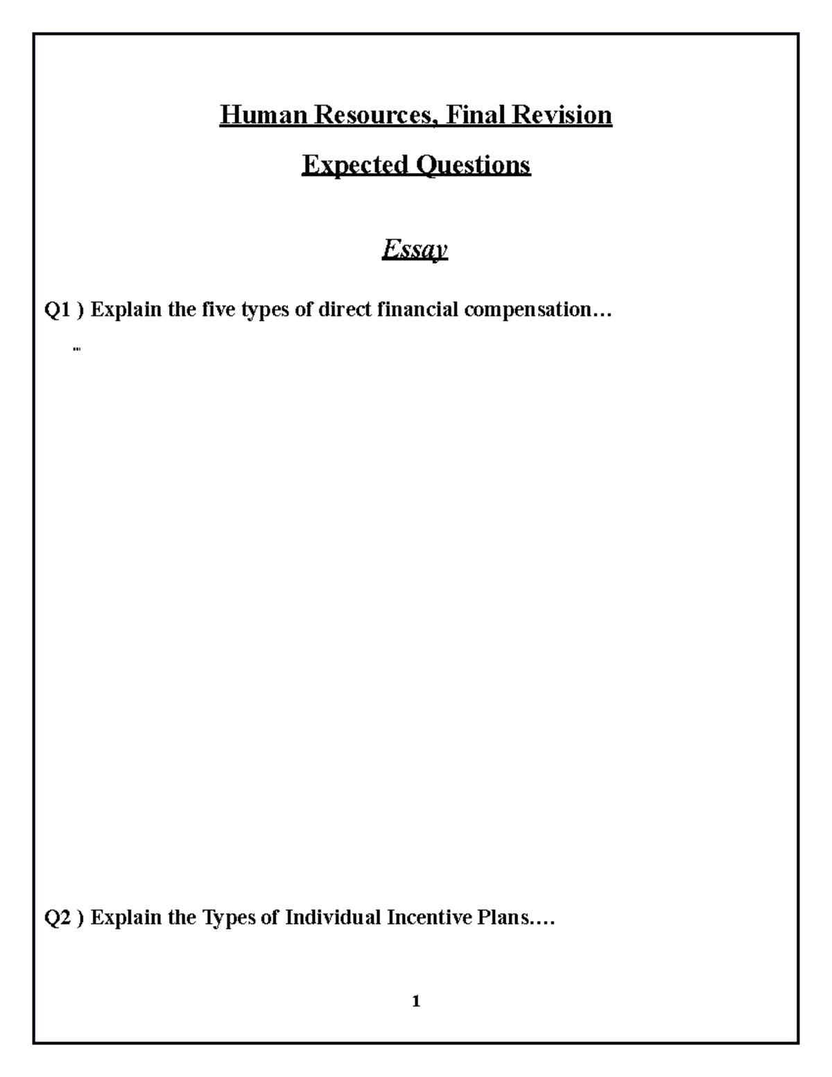 Final exam revision for human recourses - Human Resources, Final ...