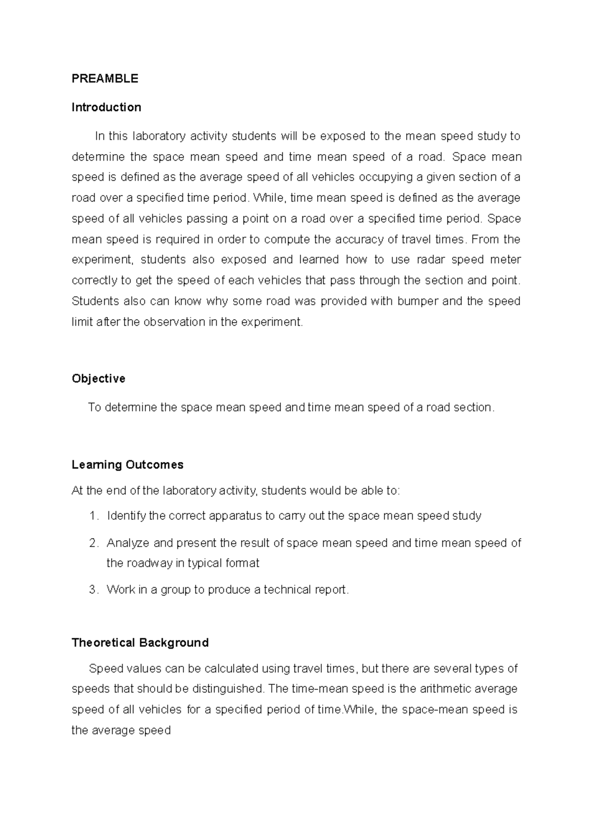 Spacemeanspeed - Lab Report - PREAMBLE Introduction In this laboratory ...