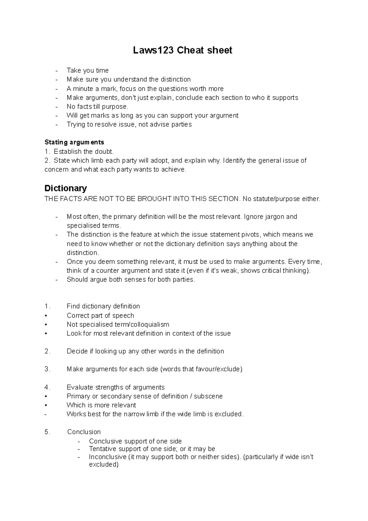 Laws123 Cheat sheet - Rules for each step of a 123 resolution - Laws123 Cheat sheet Take you ...
