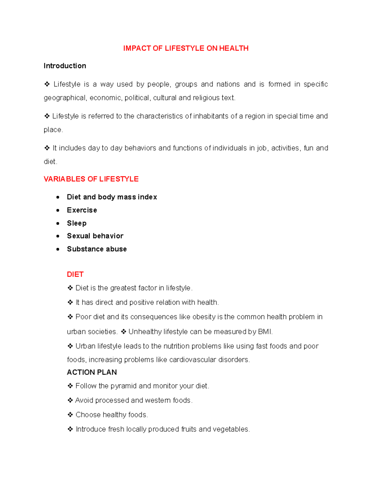 impact of lifestyle on health - IMPACT OF LIFESTYLE ON HEALTH ...