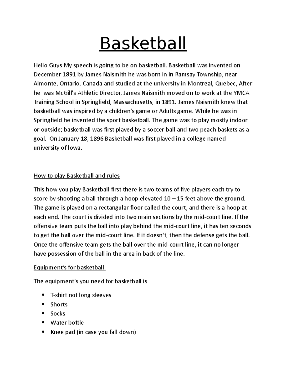 Basketball: Invention Rules and Importance - Studocu