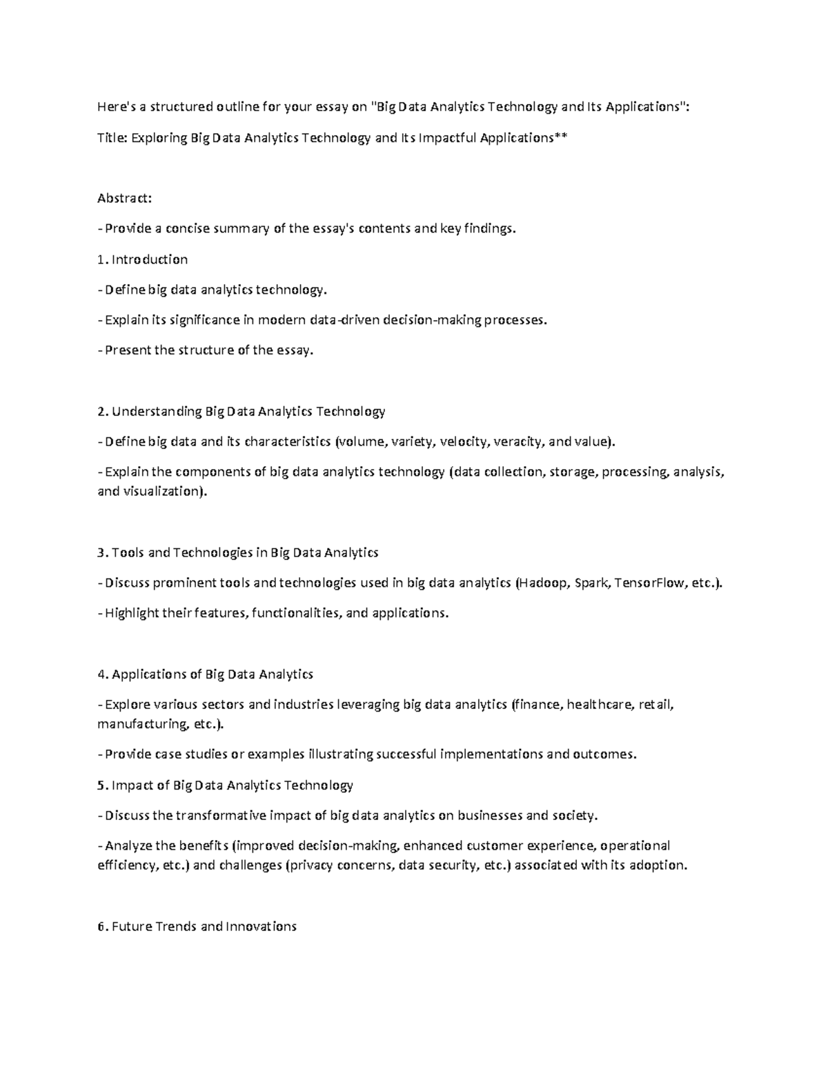 Here - Here's a structured outline for your essay on "Big Data ...