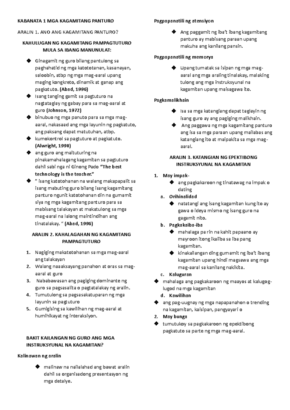 Midterm- Reviewer- Ebalwasyon - KABANATA 1 MGA KAGAMITANG PANTURO ARALIN 1. ANO ANG KAGAMITANG ...