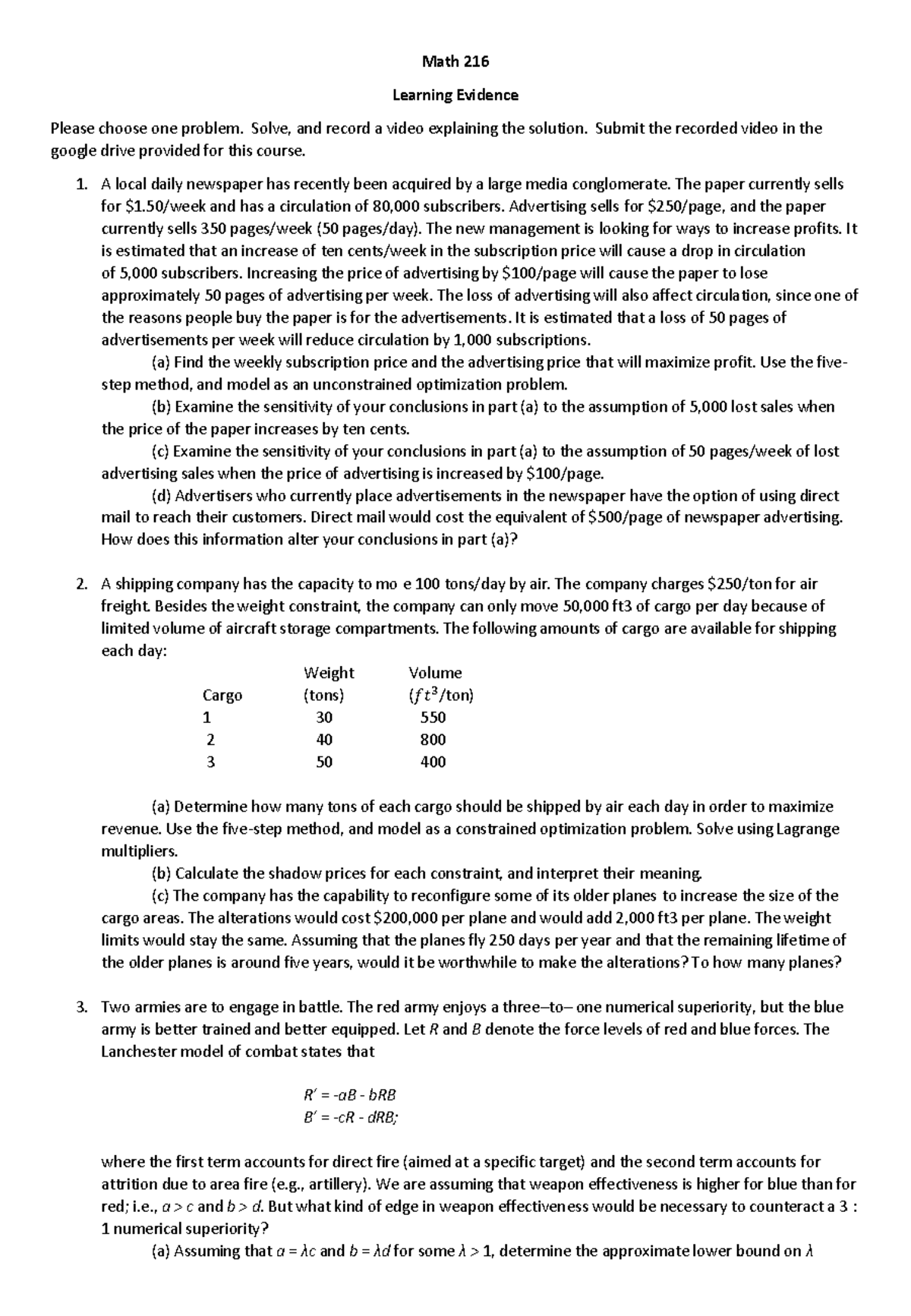 Math 216 Learning Evidence - Math 216 Learning Evidence Please choose ...