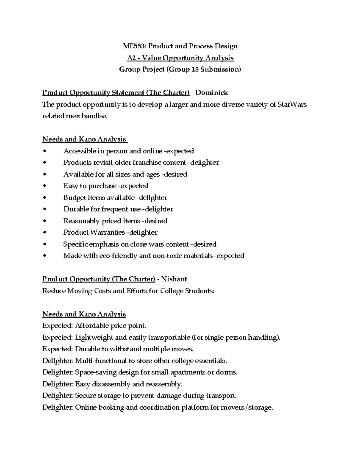 A2 Group Assignment - ME553: Product and Process Design A2 - Value ...