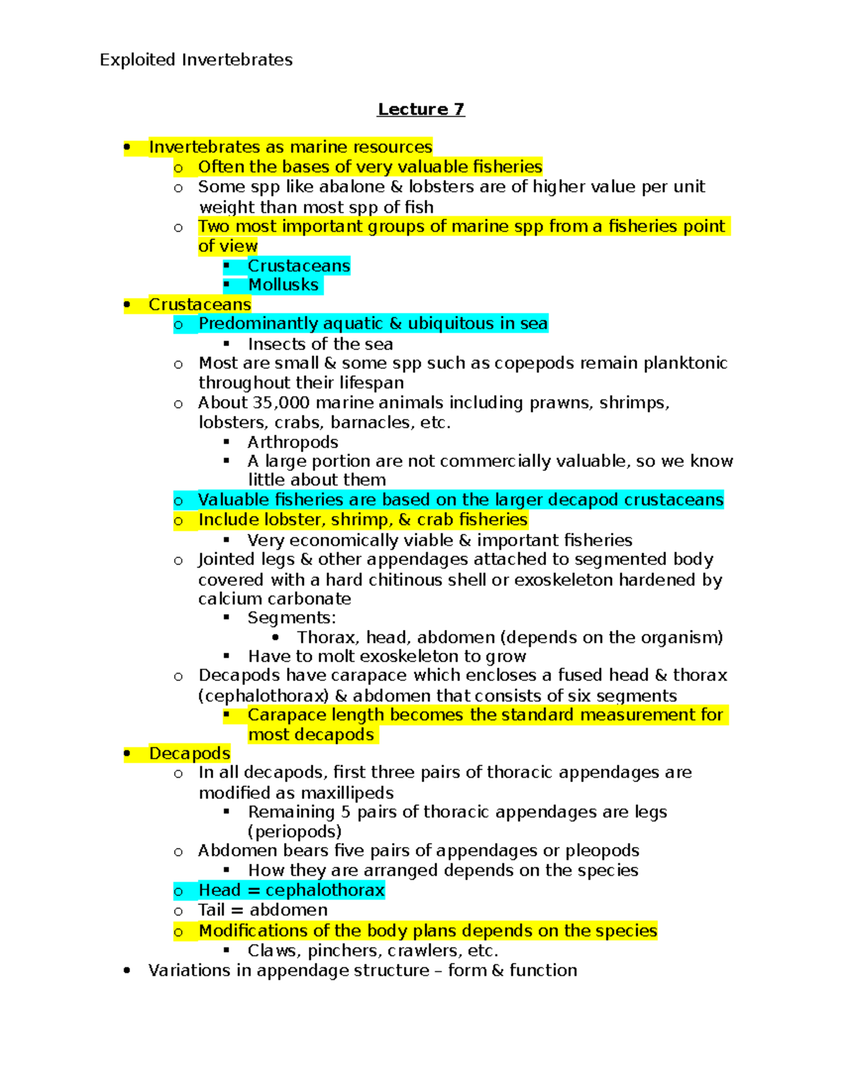 Lecture 7 outline - Exploited Invertebrates Lecture 7 Invertebrates as ...