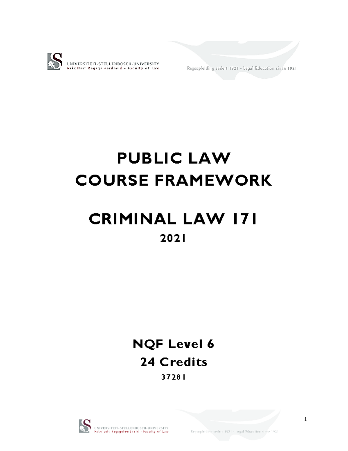 Criminal Law 171 Module Framework 2021 - PUBLIC LAW COURSE FRAMEWORK ...