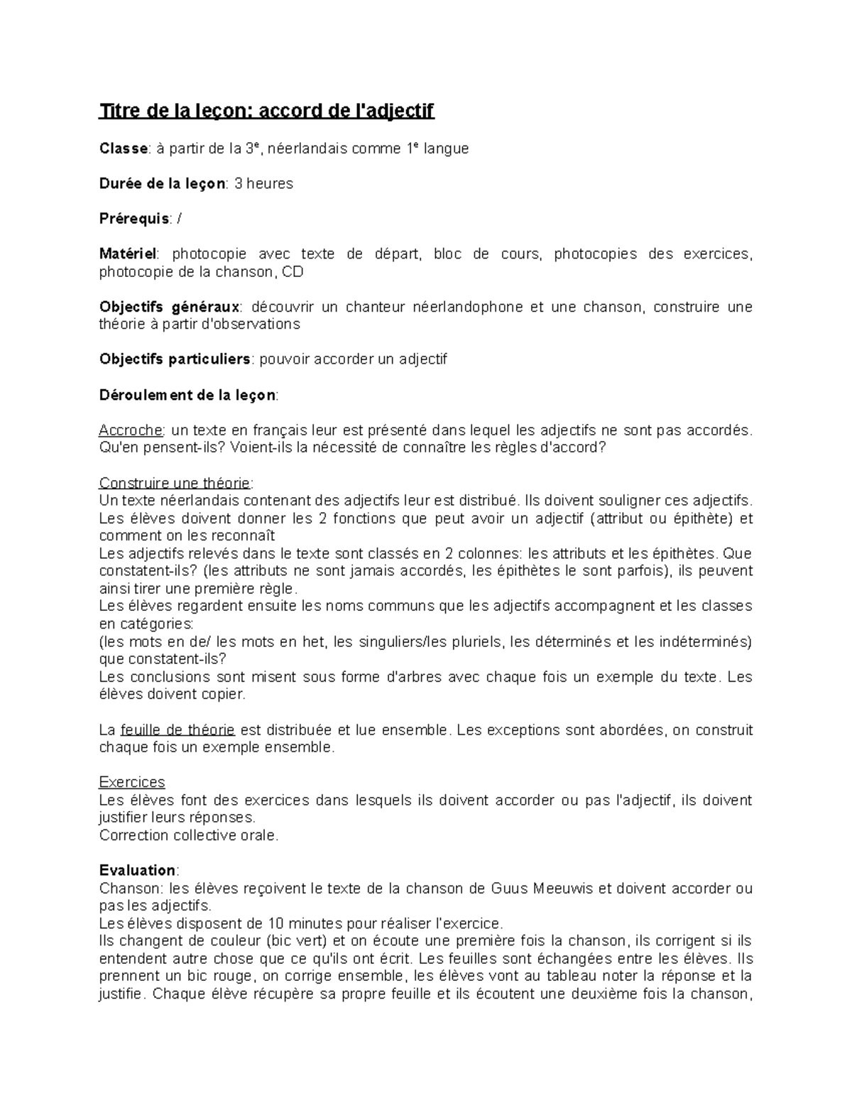 Accord-ajectif-2 - oefenen - Titre de la leçon: accord de l'adjectif ...