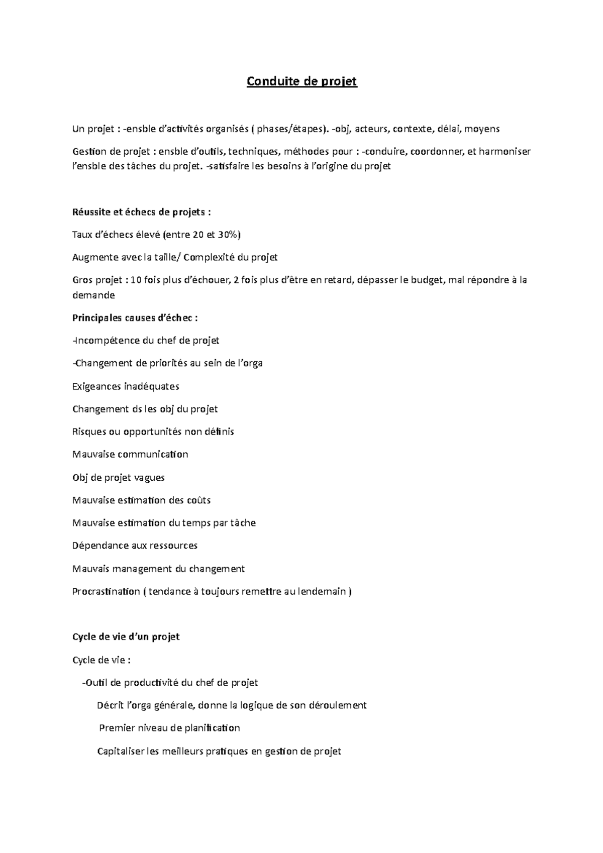 Cours - Conduite projet : introduction - Conduite de projet Un projet ...