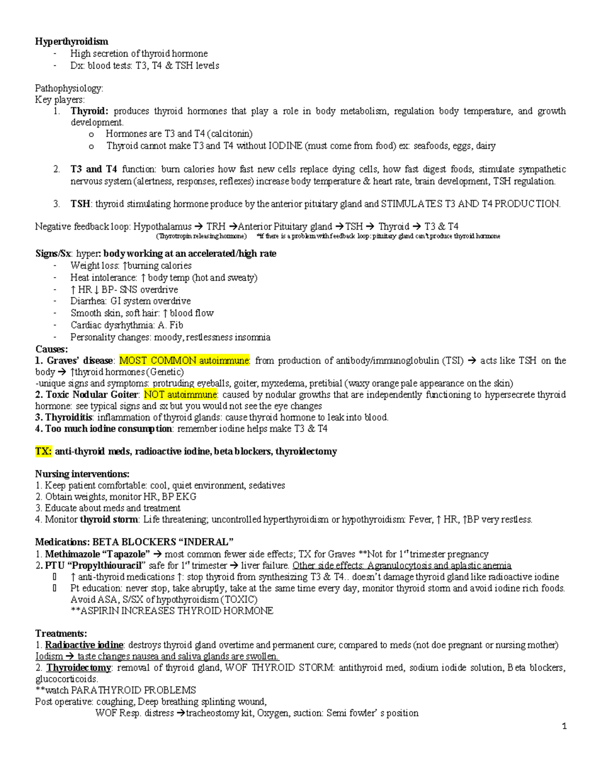 endo all nurse sarah notes yt - Hyperthyroidism - High secretion of ...