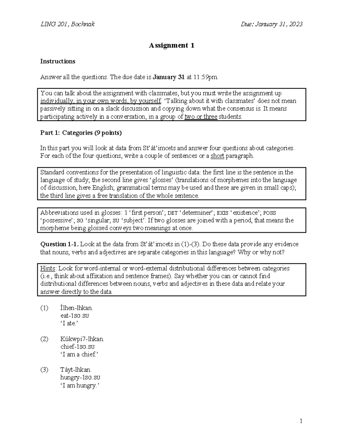 Assignment 1 morphology answers - Assignment 1 Instructions Answer all the questions. The due ...