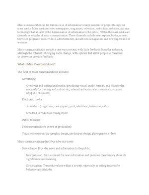 Introduction To Mass Communication - Chapter 1: Mass Communication: A ...
