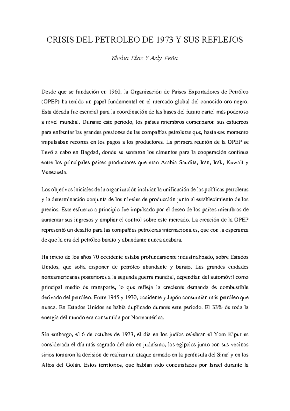 Crisis DEL Petroleo DE 1973 Y SUS Reflejos - CRISIS DEL PETROLEO DE ...