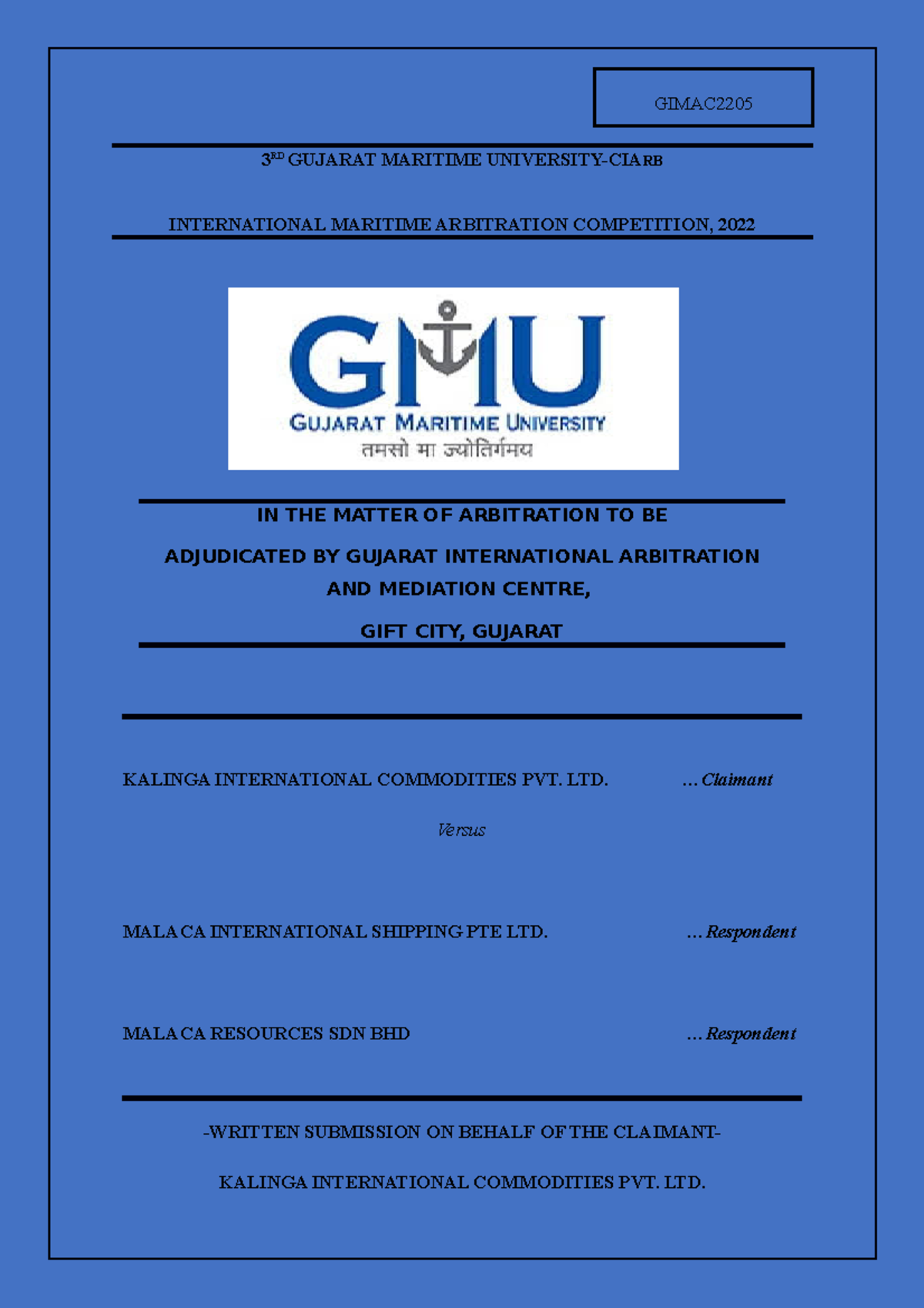 Claimant GMU memo - it is a moot memo of GMU Maritime Arb. moot. - 3 RD ...