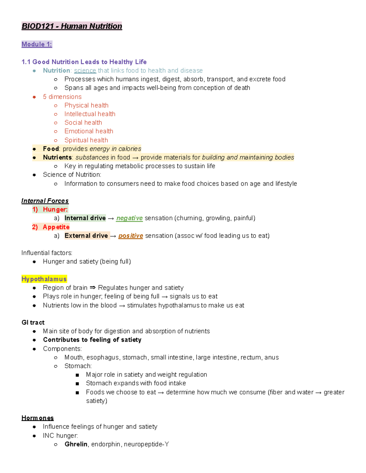 BIOD121 - Human Nutrition - BIOD121 - Human Nutrition Module 1: 1 Good ...