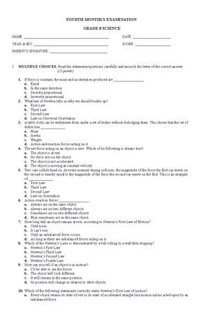 Physical Science M3 8 Quiz 1st Quarter - Quarter 1 – Module 3-Module 8 ...