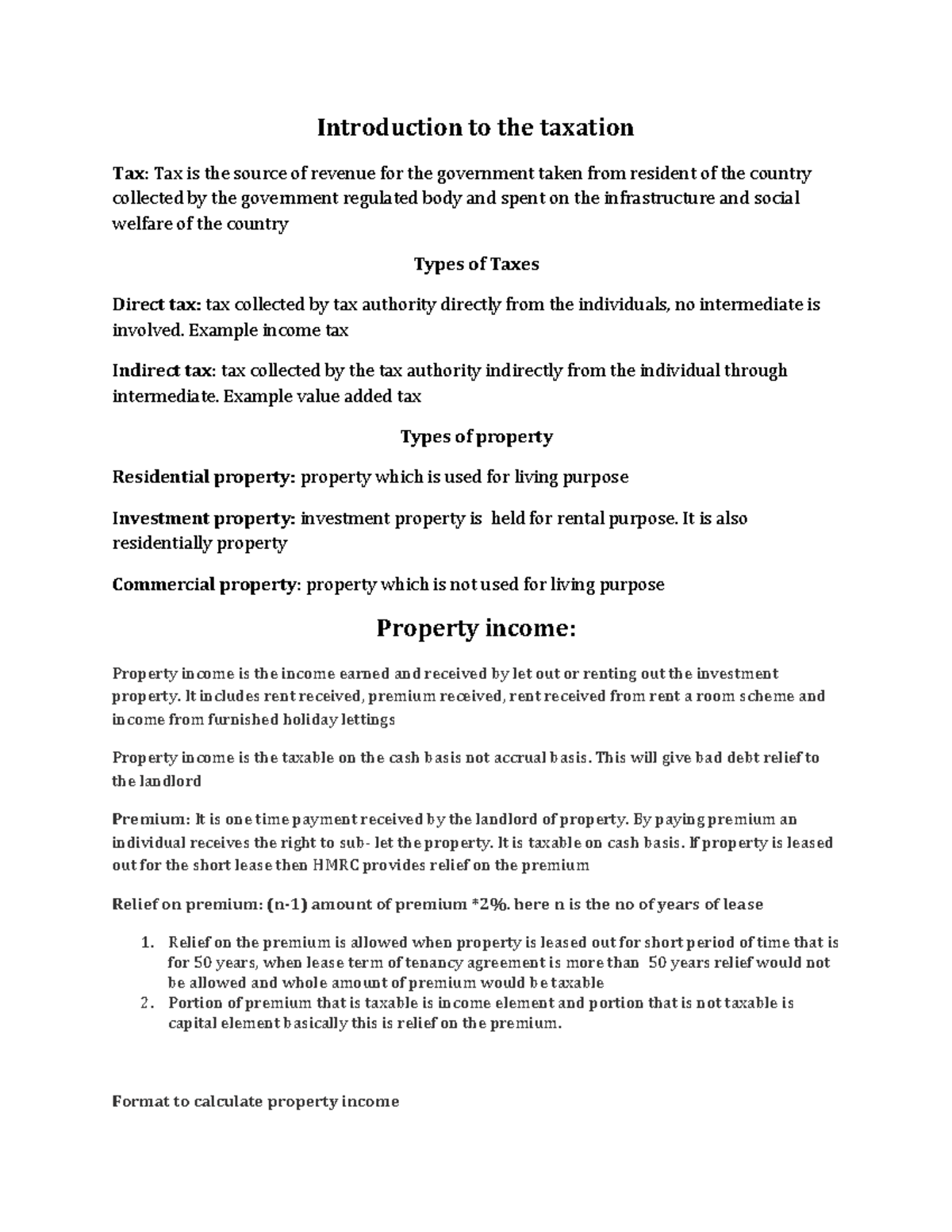 Advanced taxaction notes P6 - Introduction to the taxation Tax: Tax is ...