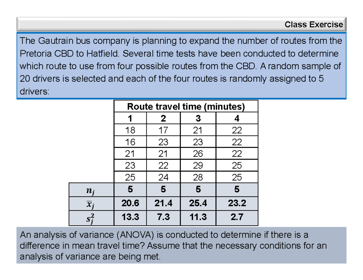 TUT 2 Anova Class Exercise - Revised - 1 Class Exercise The Gautrain ...
