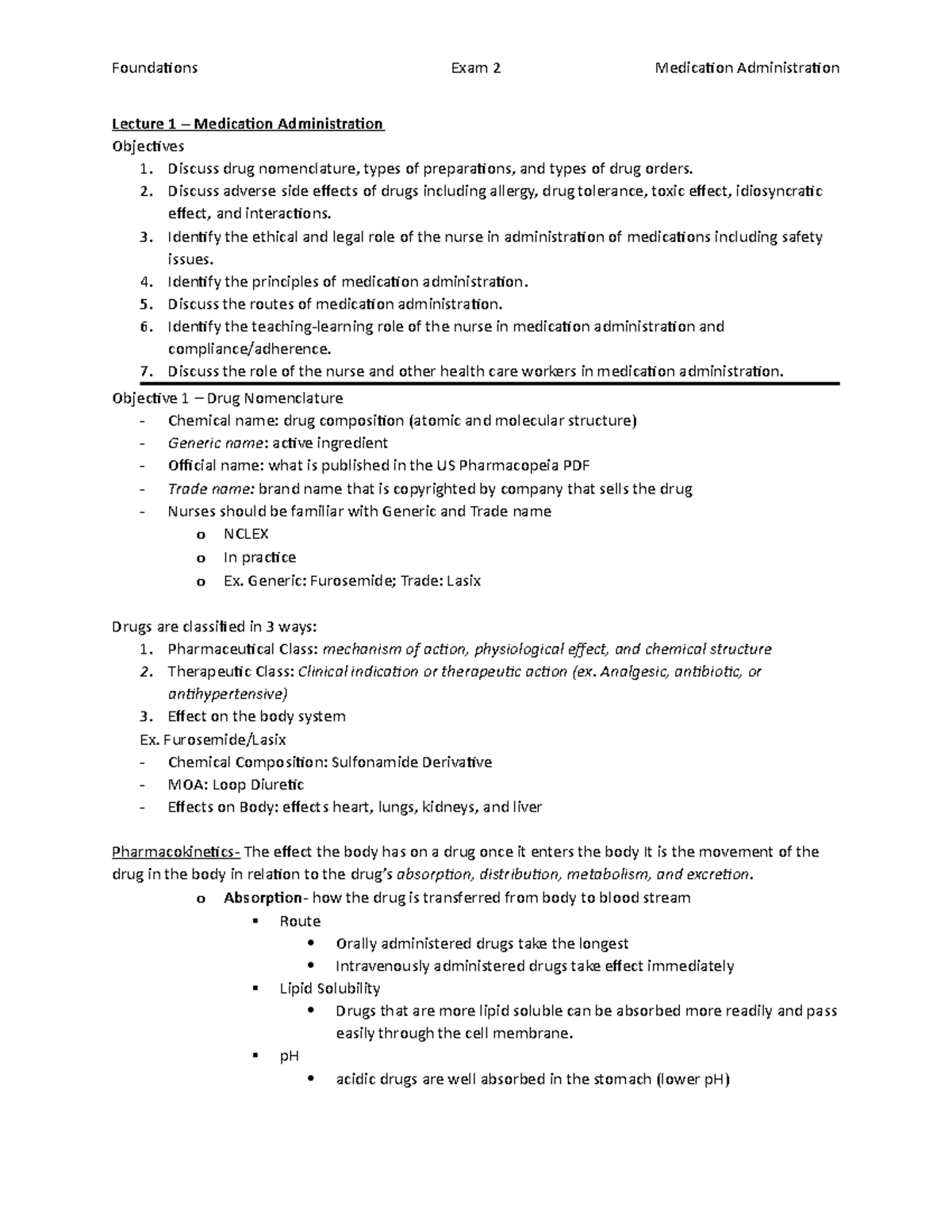 Medication Administration Study Guide - Lecture 1 – Medication ...