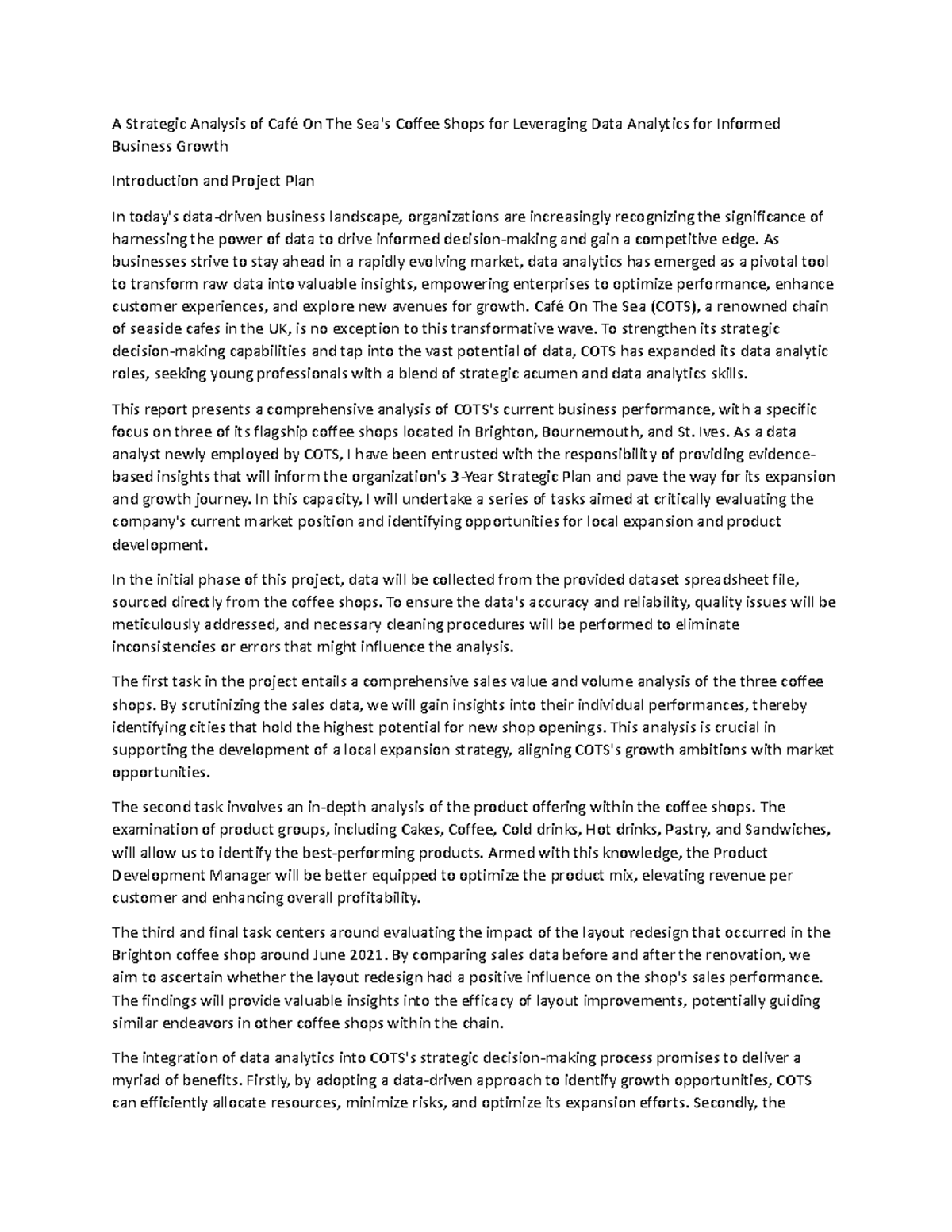 Café On The Sea - Café On The Sea - A Strategic Analysis of Café On The ...