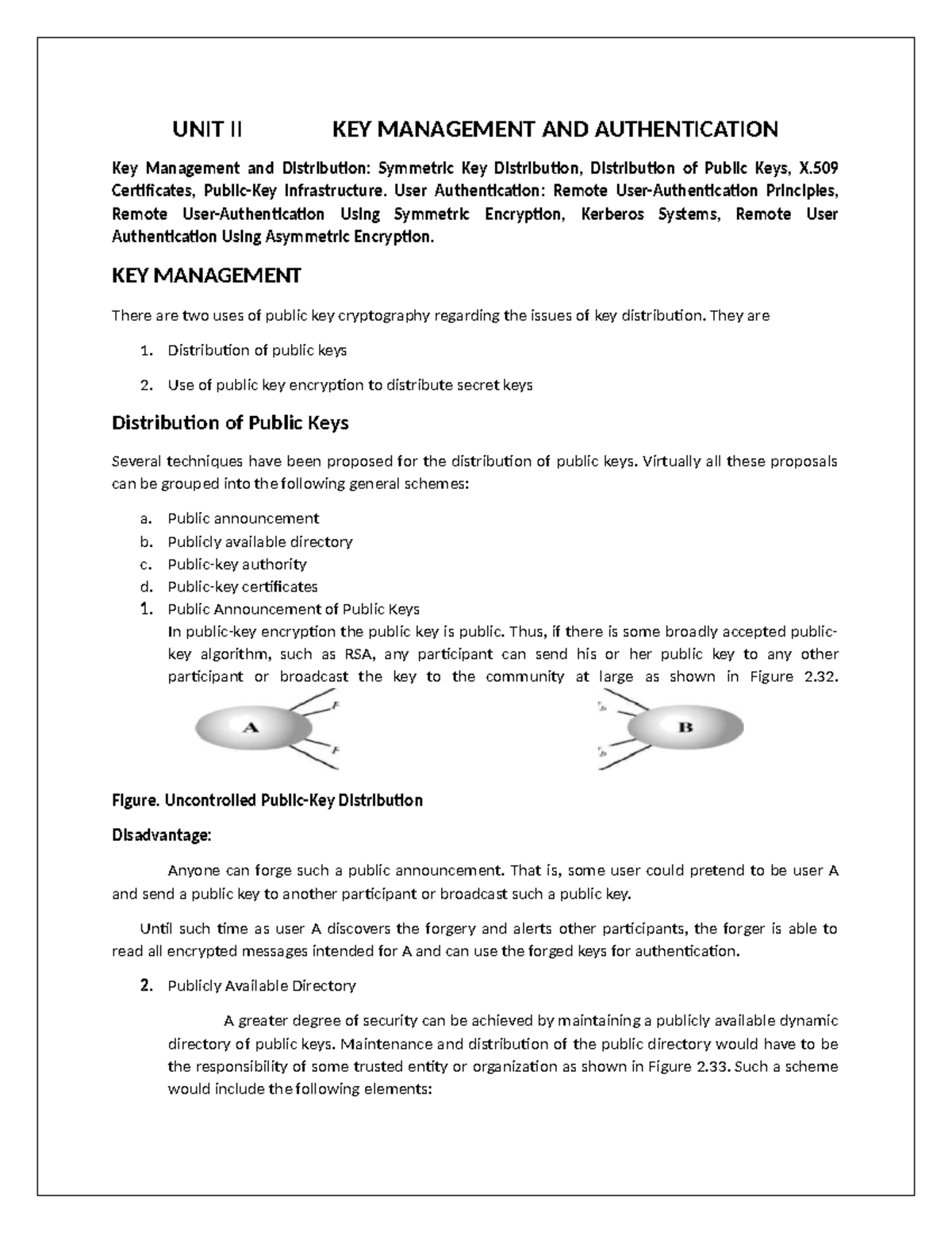 UNIT II KEY Management AND Authentication - UNIT II KEY MANAGEMENT AND AUTHENTICATION Key ...