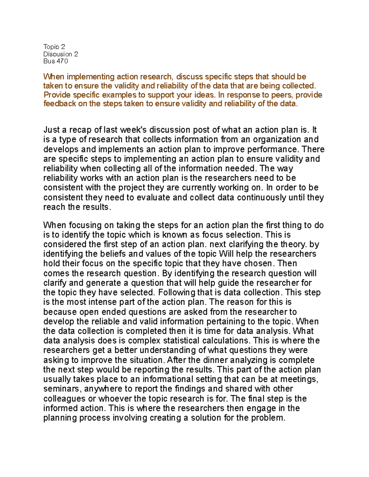 T2-DQ2- BUS 470 - Discussion on the topic week - Topic 2 Discusion 2 ...