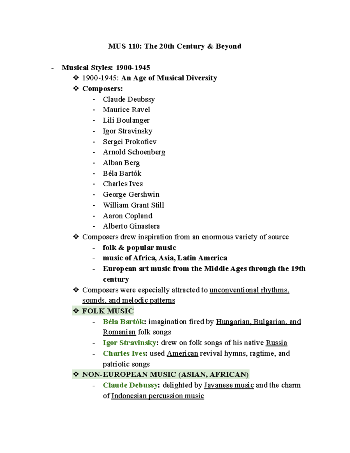 Music Appreciation The 20th Century - MUS 110: The 20th Century ...