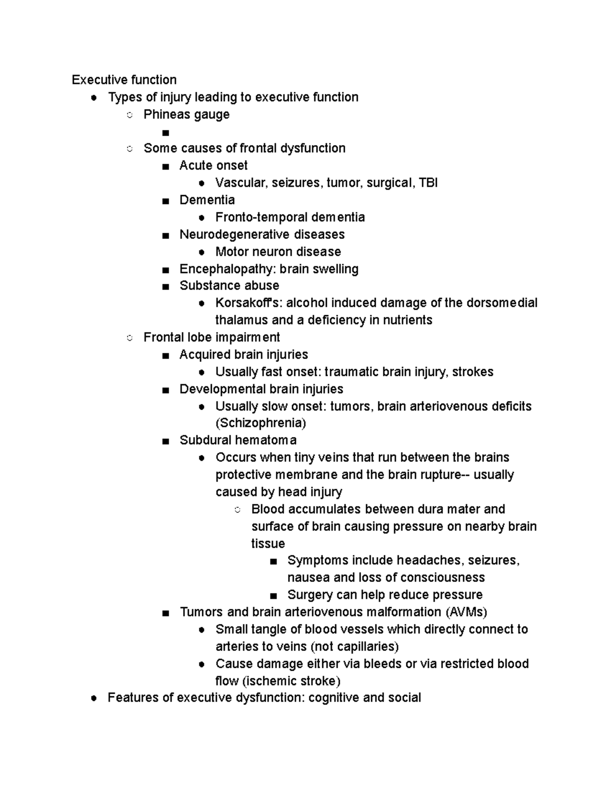 Executive Function Lecture Notes For Memory And Cognition Module From
