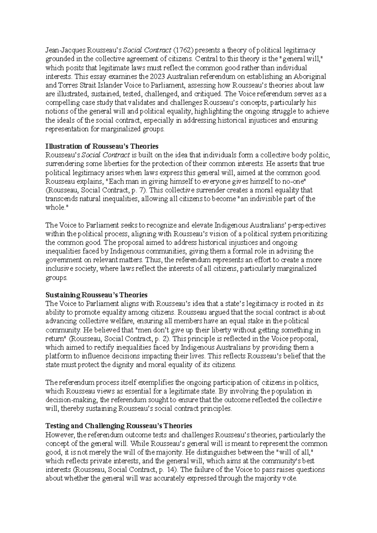 Legal Theory Essay - Jean-Jacques Rousseau’s Social Contract (1762 ...