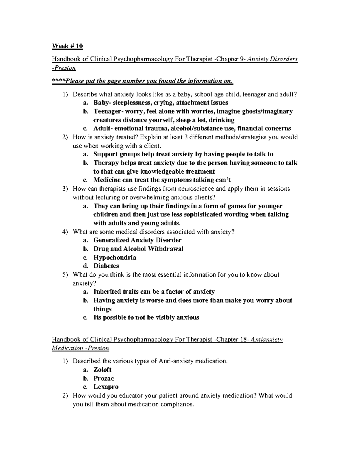 Week 10 Neuroscience Questions - Week # 10 Handbook of Clinical ...