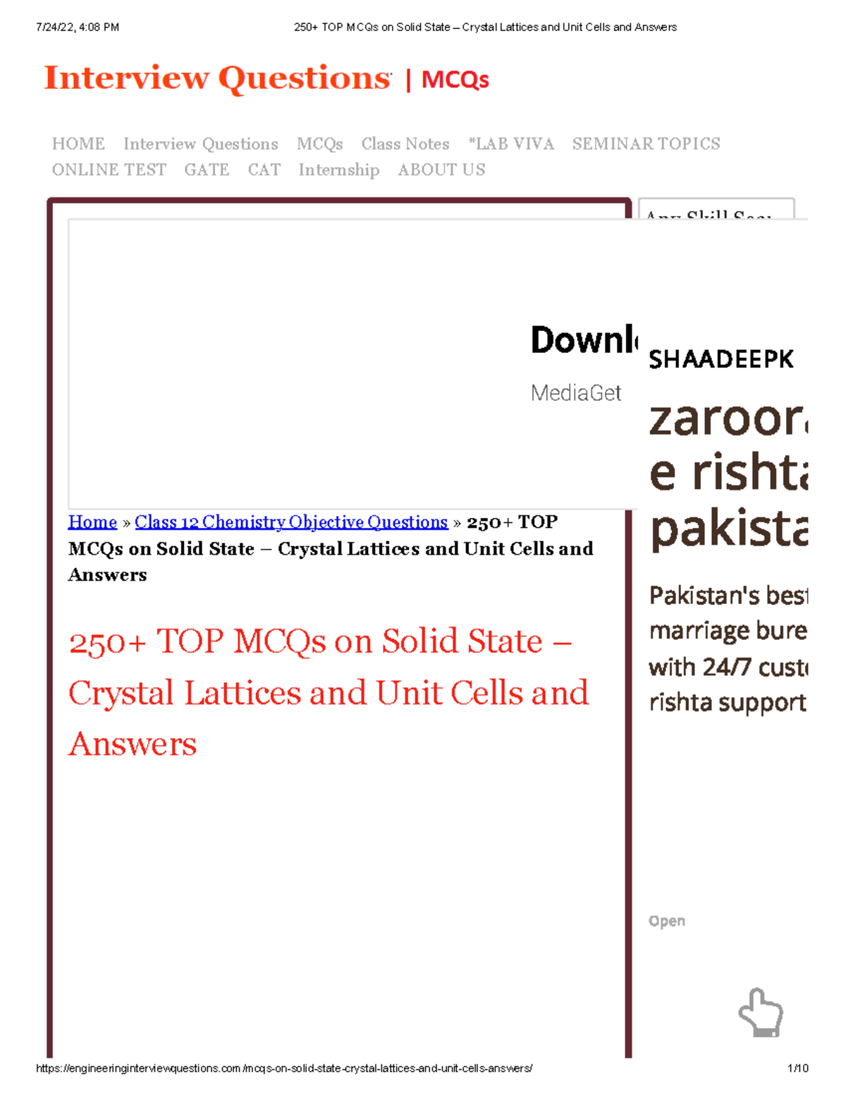 250+ TOP MCQs on Solid State – Crystal Lattices and Unit Cells and Answers - Which of the ...