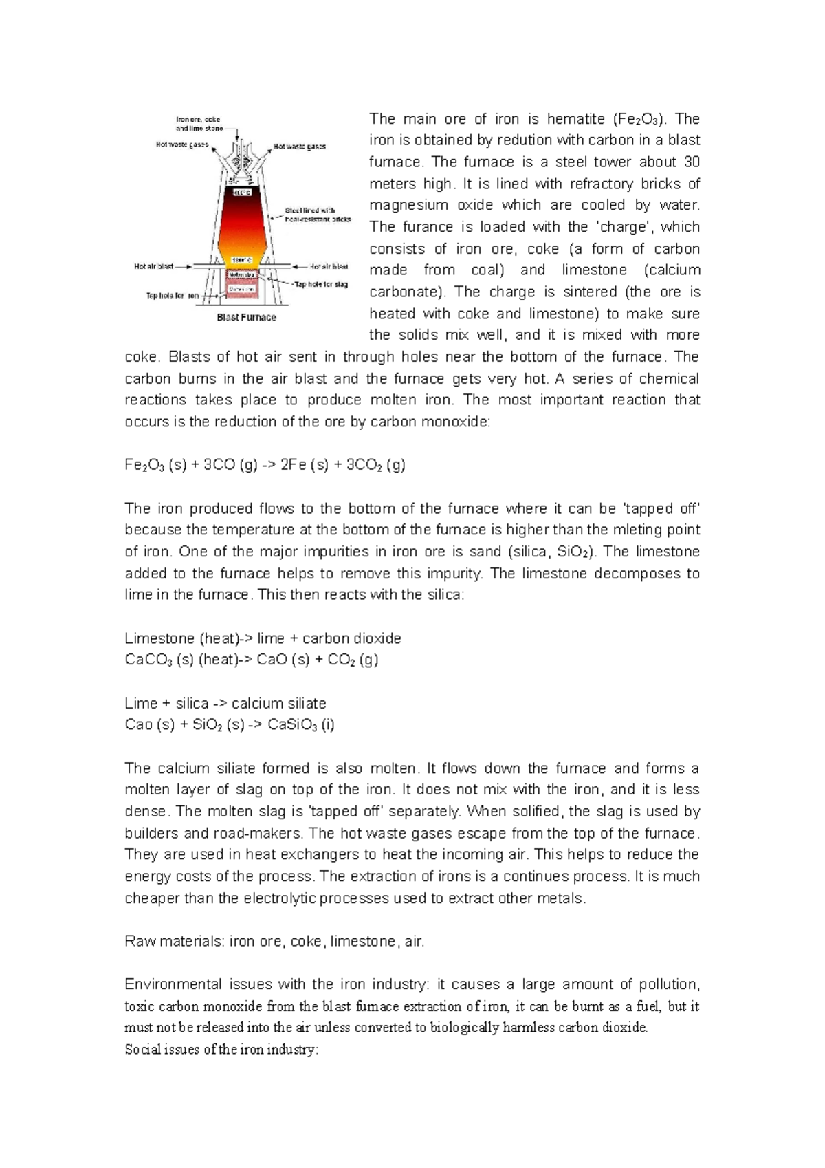 2 part assignment - The main ore of iron is hematite (Fe 2 O 3 ). The ...