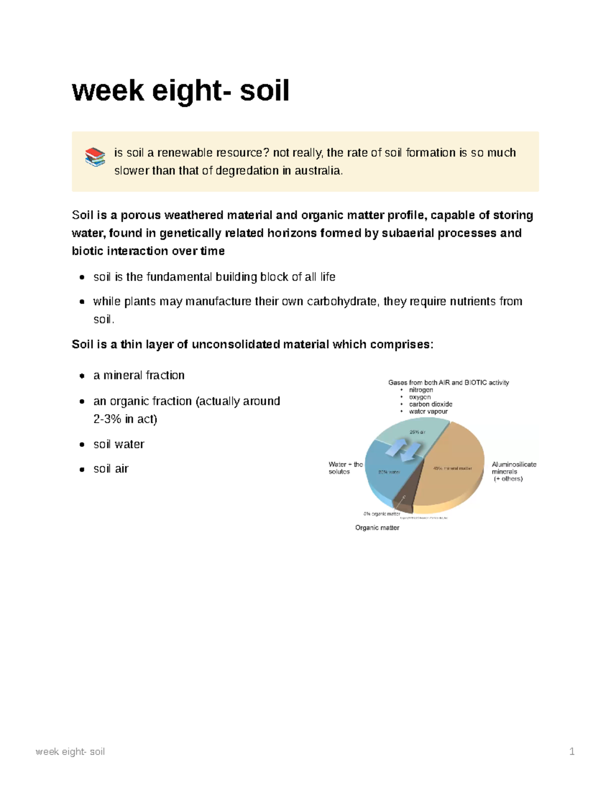 Week 8 - Soil - Comprehensive Notes - week eight- soil È is soil a ...