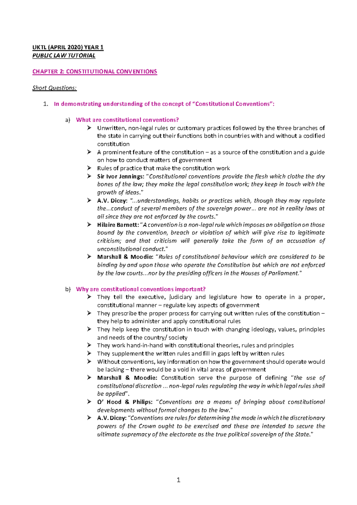Ch2 Constitutional Conventions Tutorial - UKTL (APRIL 2020) YEAR 1 ...