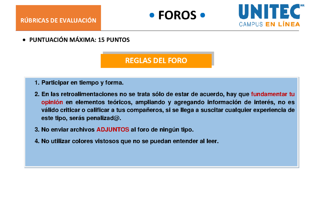 Rúbrica- Foro S4 - RÚBRICAS DE EVALUACIÓN • FOROS • PUNTUACIÓN MÁXIMA ...