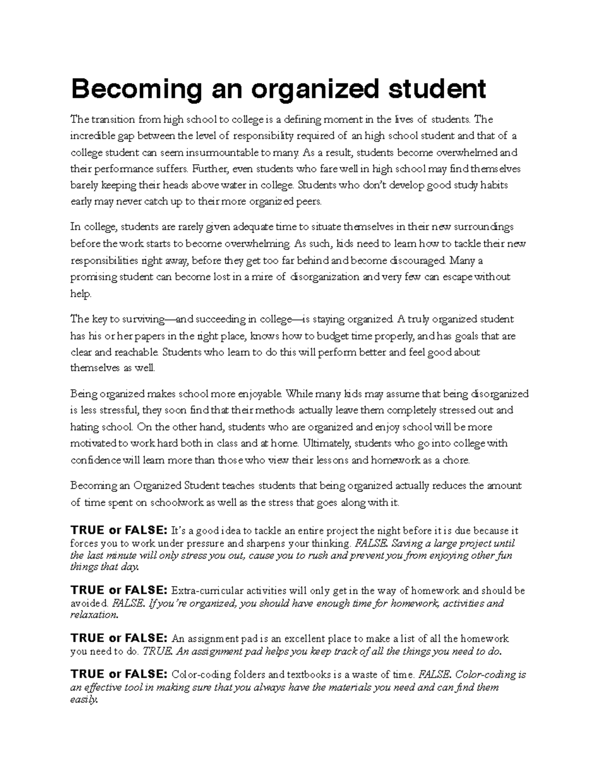 Becoming an organized student - The incredible gap between the level of ...