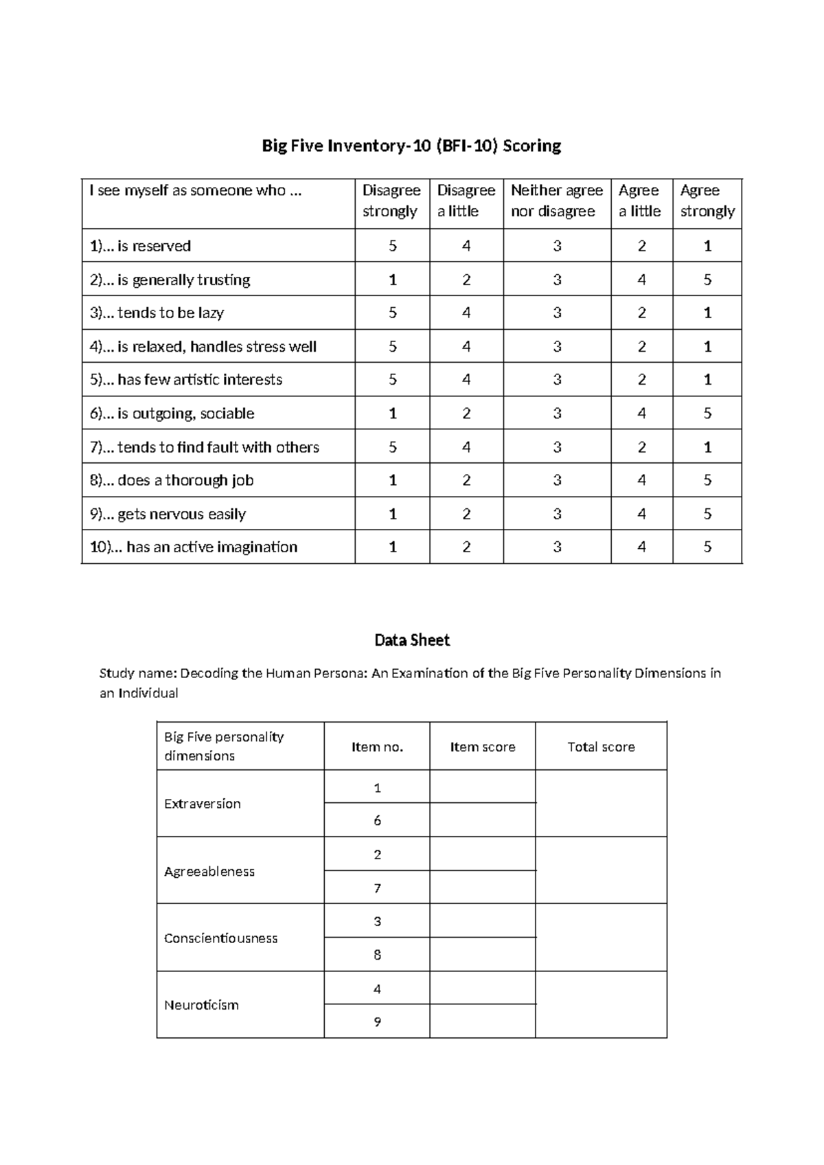 Data sheet Revised - report - Big Five Inventory-10 (BFI-10) Scoring I ...