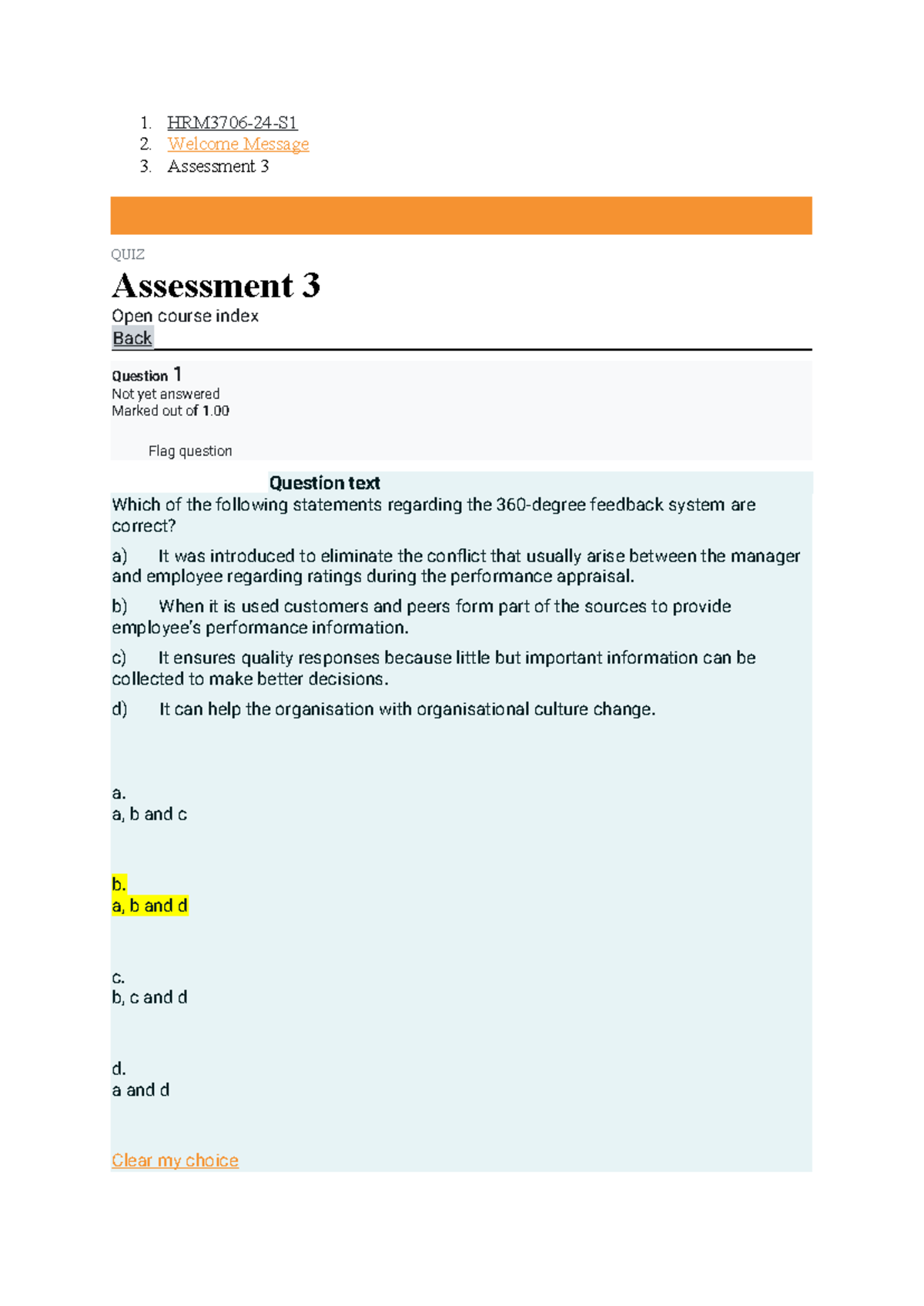 HRM3706 Assgn 3 - 1. HRM3706-24-S 2. Welcome Message 3. Assessment 3 ...