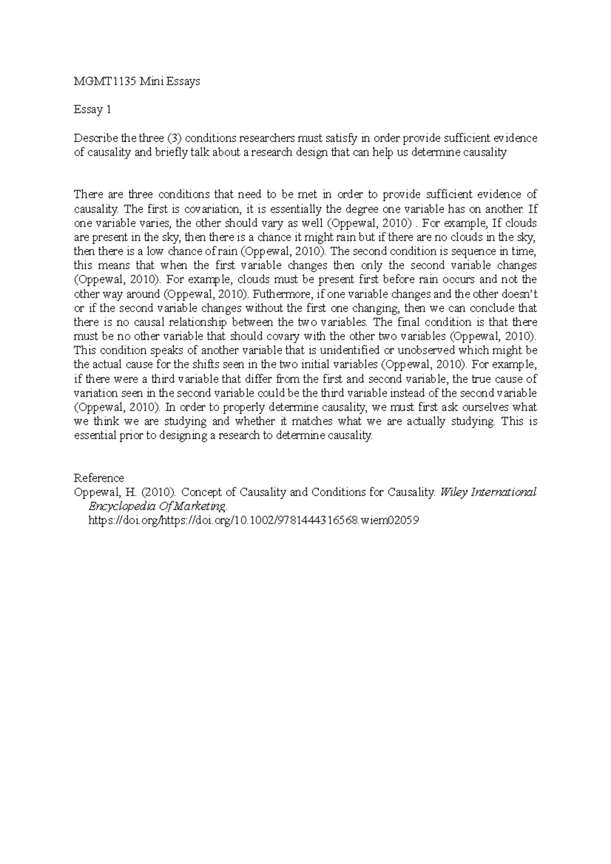 MGMT1135 Mini Essays - MGMT1135 Mini Essays Essay 1 Describe the three ...