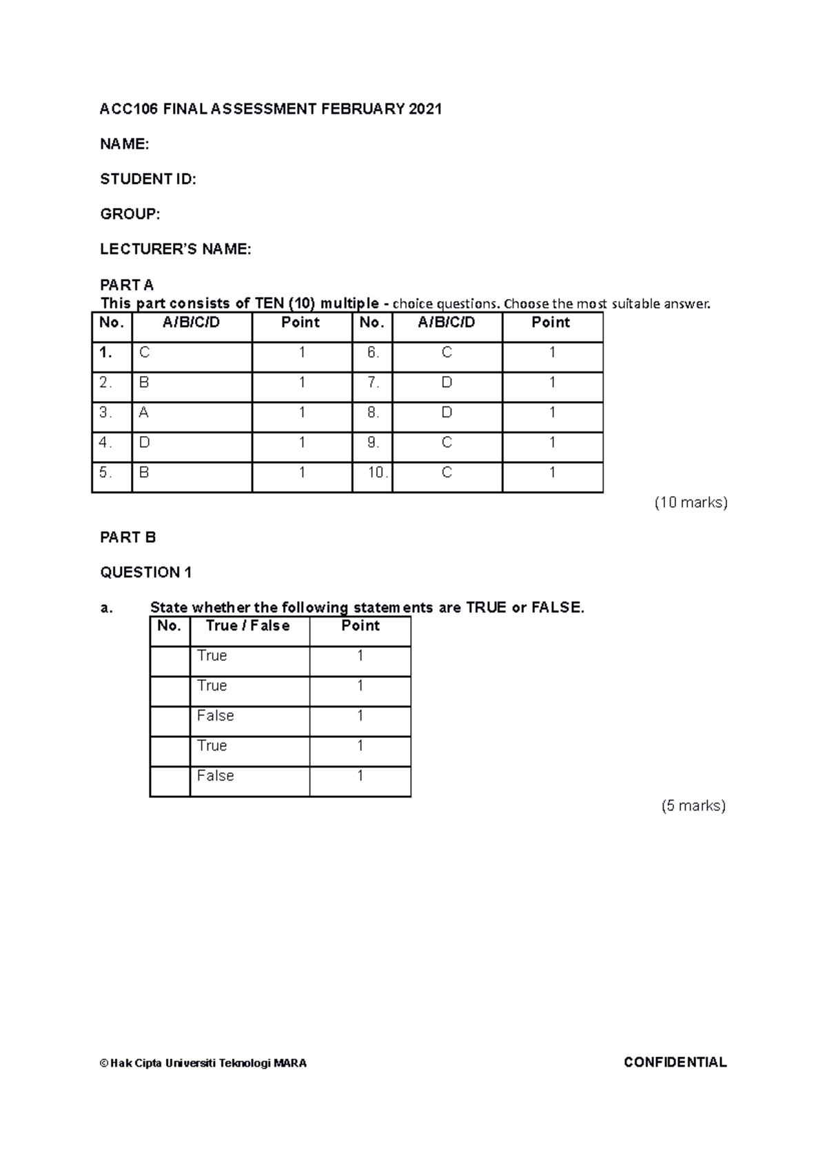 ACC106 FEB2021 Answer FORM SET 1 - ACC106 FINAL ASSESSMENT FEBRUARY ...