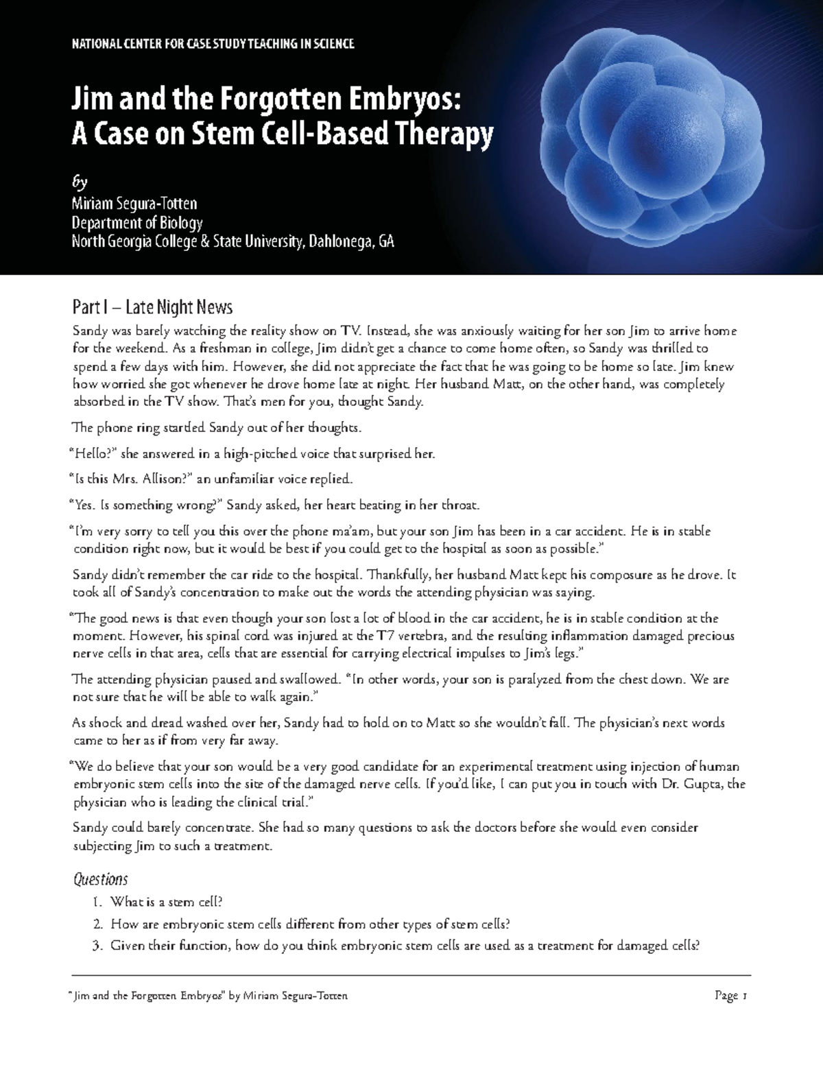 Stem cells therapy - Lecture notes 1 - NATIONAL CENTER FOR CASE STUDY ...