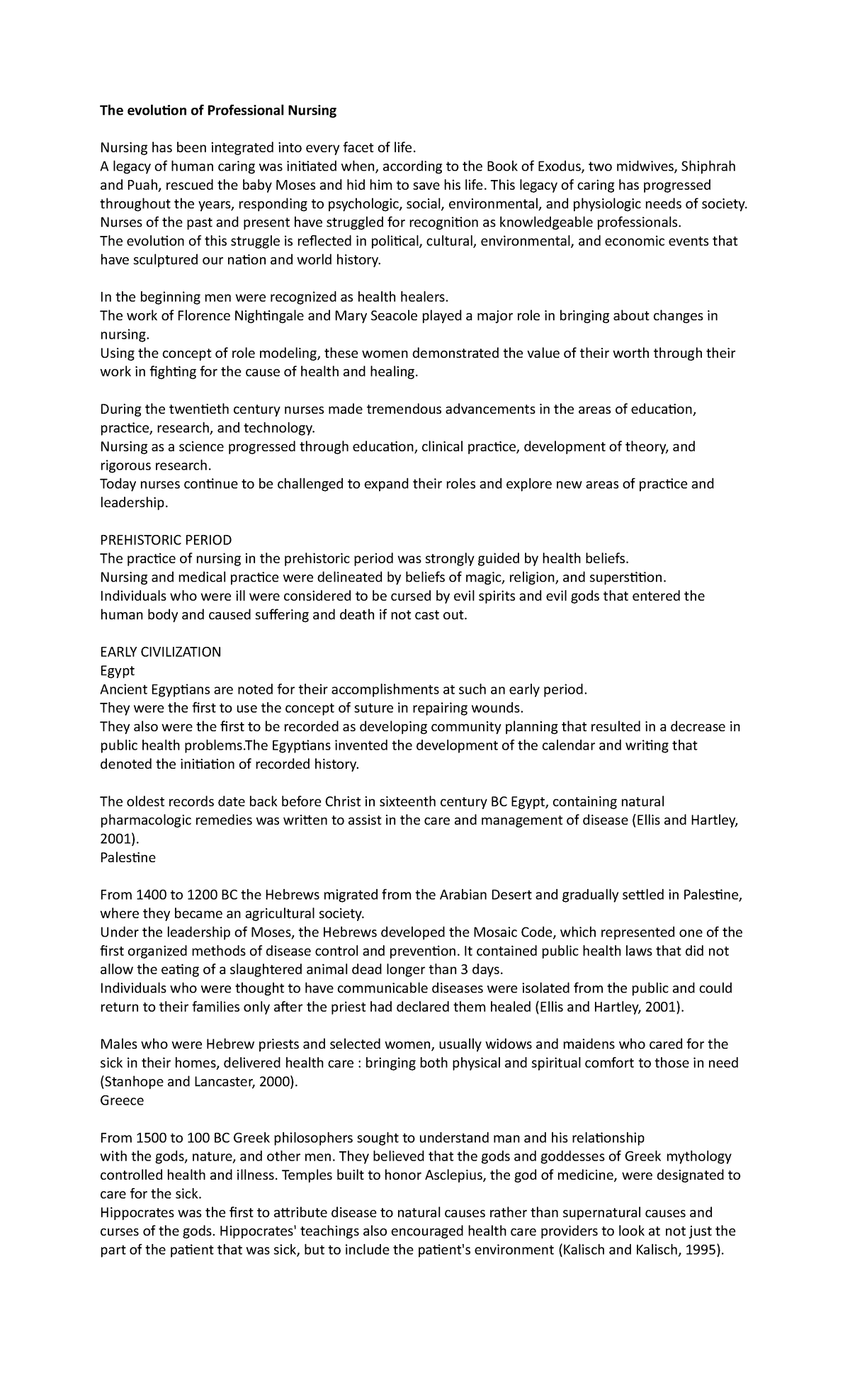 The evolution of Professional Nursing - A legacy of human caring was ...
