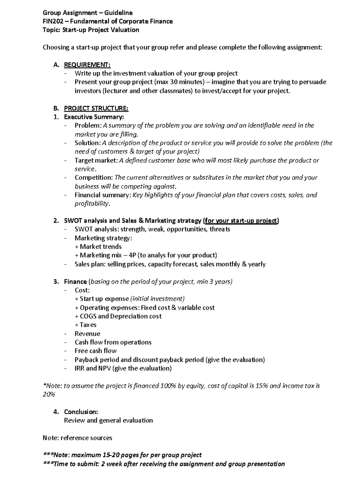 FIN202 Group assigment - Guideline - Group Assignment – Guideline FIN202 – Fundamental of ...