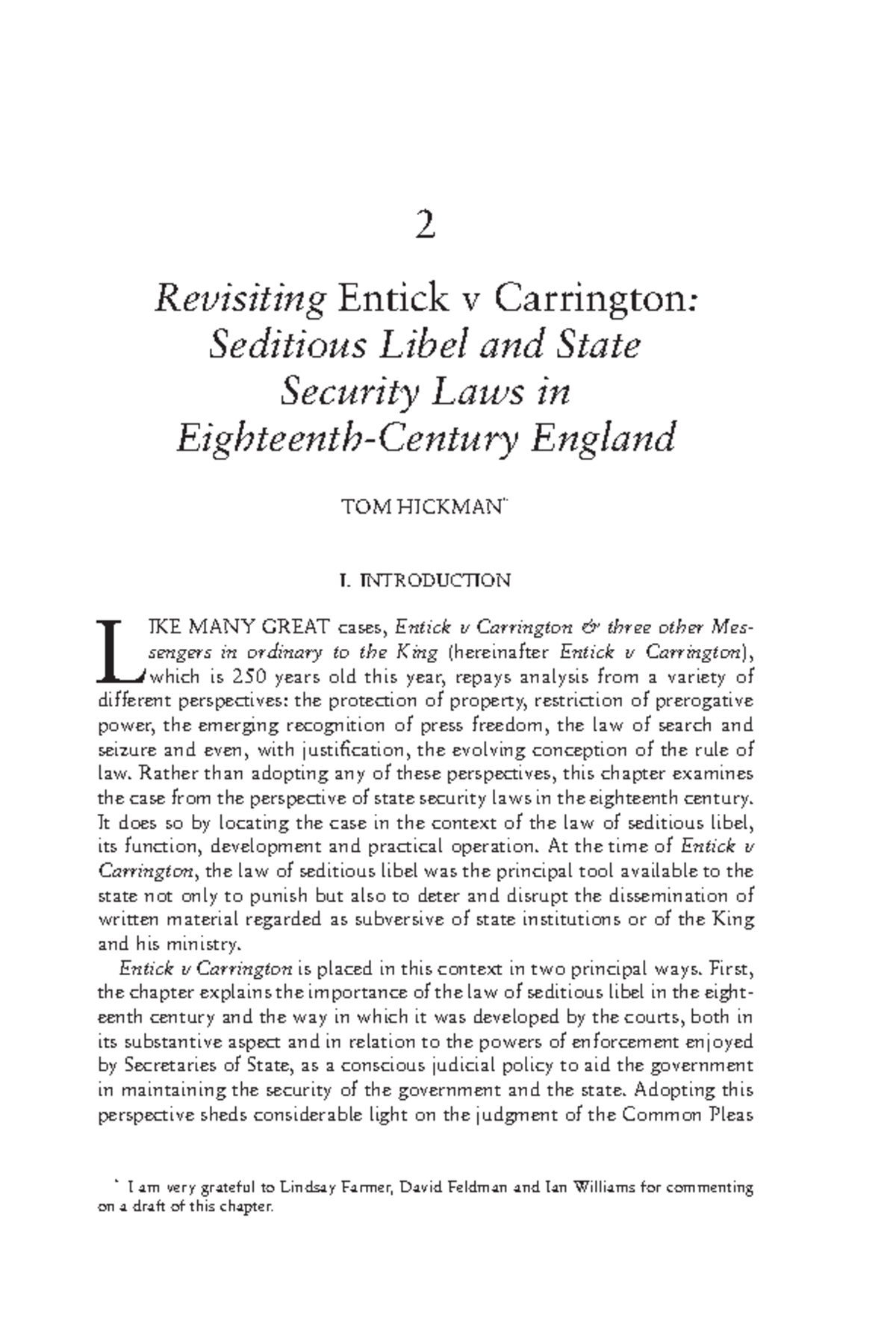 Entick v Carrington and Seditious zsdLibel - 2 Revisiting Entick v ...