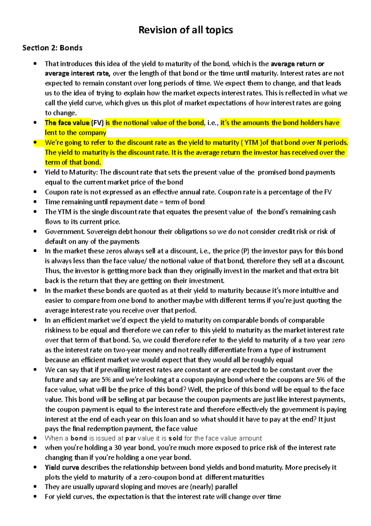 Revision of all topics - Lecture notes 1-10 - Revision of all topics ...